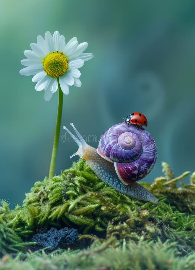 Ladybug and Snail on the Leaf in the Garden Stock Image - Image of ...