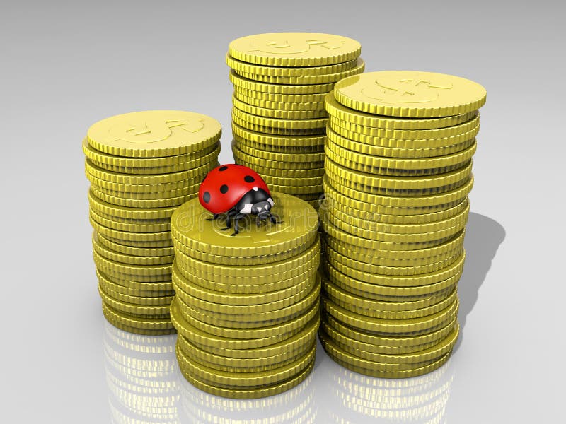 Ladybug on stack of coins stock illustration. Illustration of gain ...