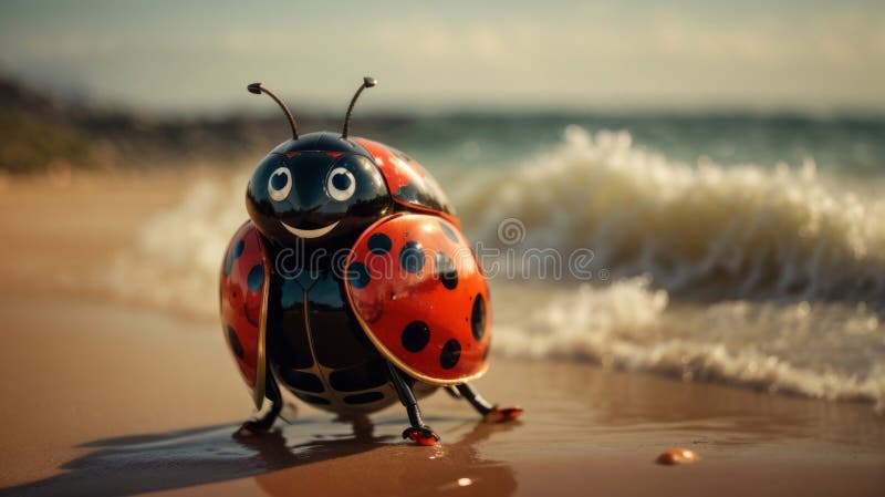 Ladybug Stands, Waves and Smiles. the Character Stock Illustration ...