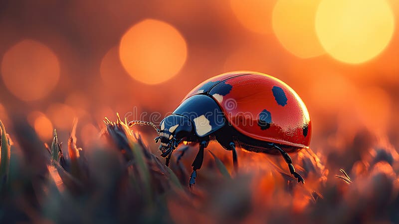 Ladybug Sunset Field Macro Nature Insect Stock Illustration ...
