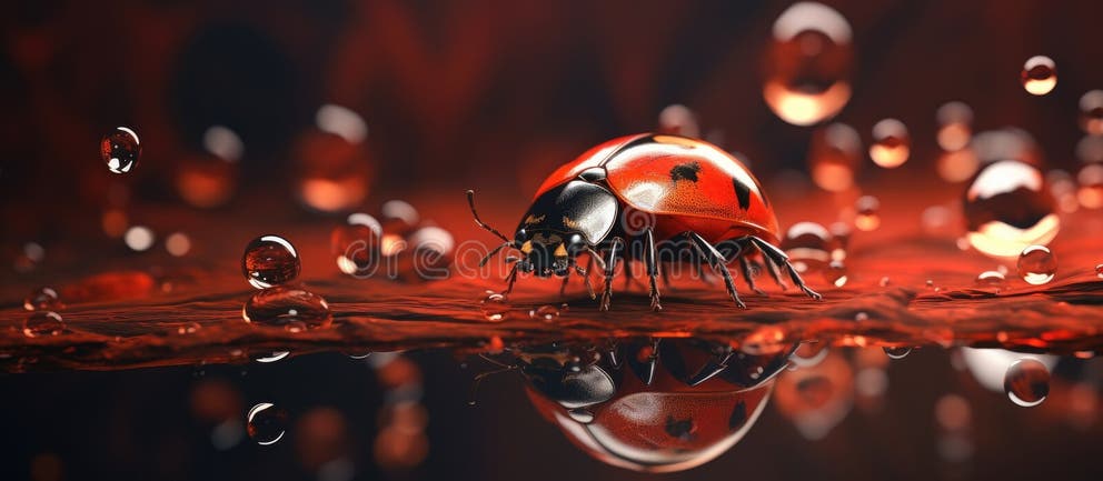 A Ladybug on Top of a Water Pool Stock Photo - Image of spotted, liquid ...