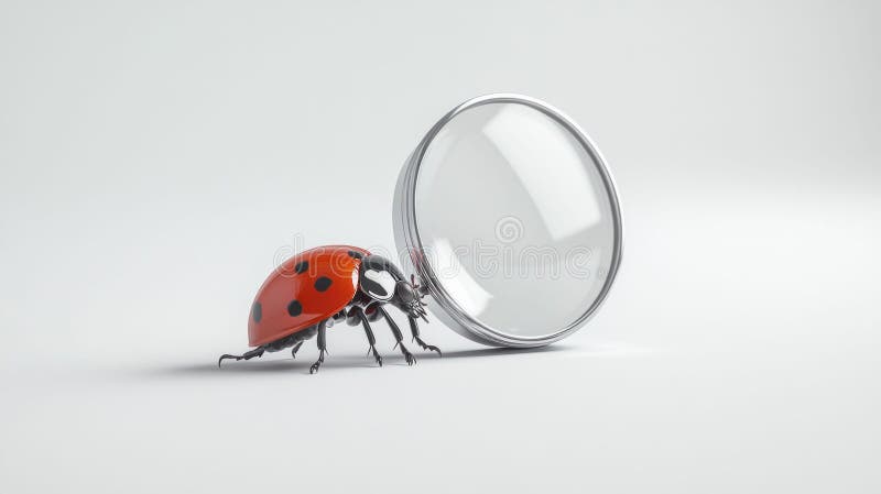 Ladybug Under Magnifying Glass on Light Background Stock Illustration ...