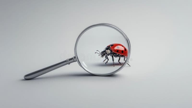 Ladybug Under Magnifying Glass on Light Background Stock Illustration ...
