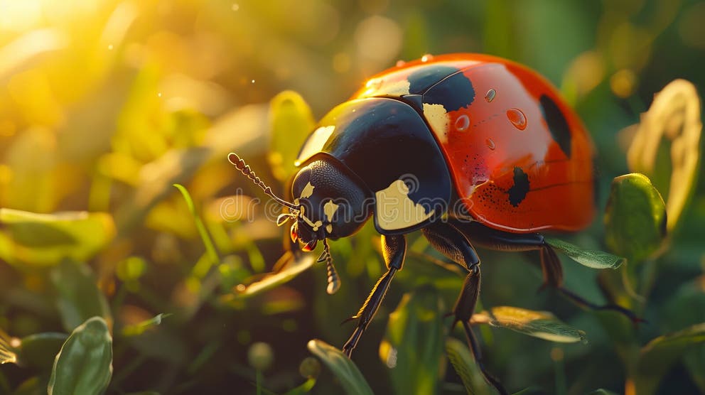 A Ladybug is Walking on the Grass in the Sun Stock Image - Image of ...