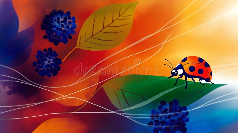Ladybug Walking on Leaf, Spring is Coming, Colorful Background Stock ...