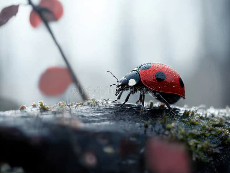 A Ladybug is Walking on a Rock Stock Illustration - Illustration of ...