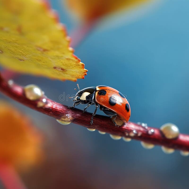 Ladybug Walking on Twig, Closeup of a Ladybug, Flora and Fauna Stock ...