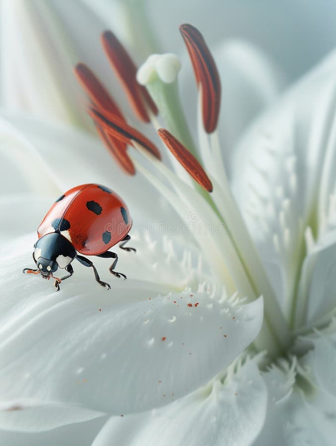 A Ladybug on a White Lily. Generated with Ai Stock Illustration ...