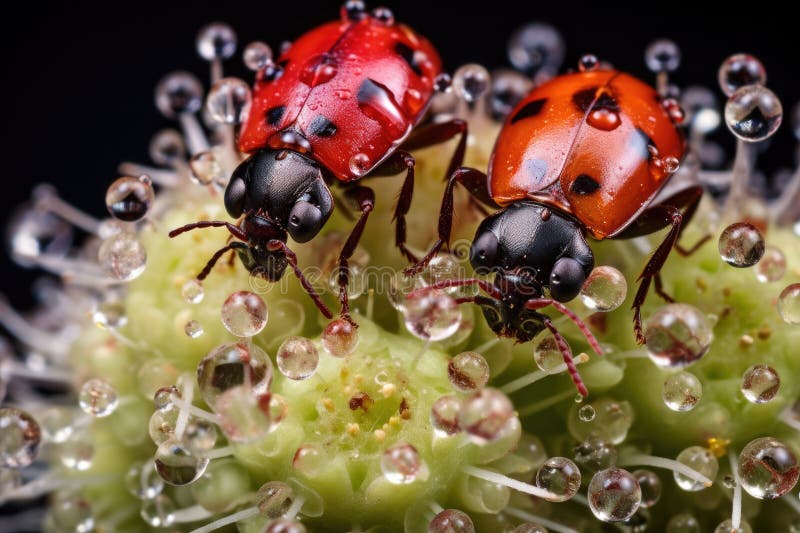 Ladybugs feeding on aphids stock illustration. Illustration of macro - 285624722