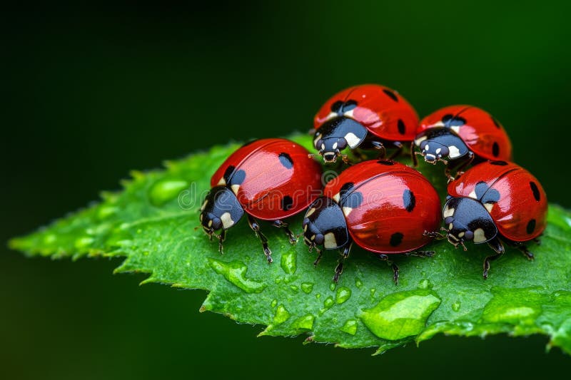 Ladybugs, Gathering on a Leaf, Social Creatures Sometimes Form Small ...