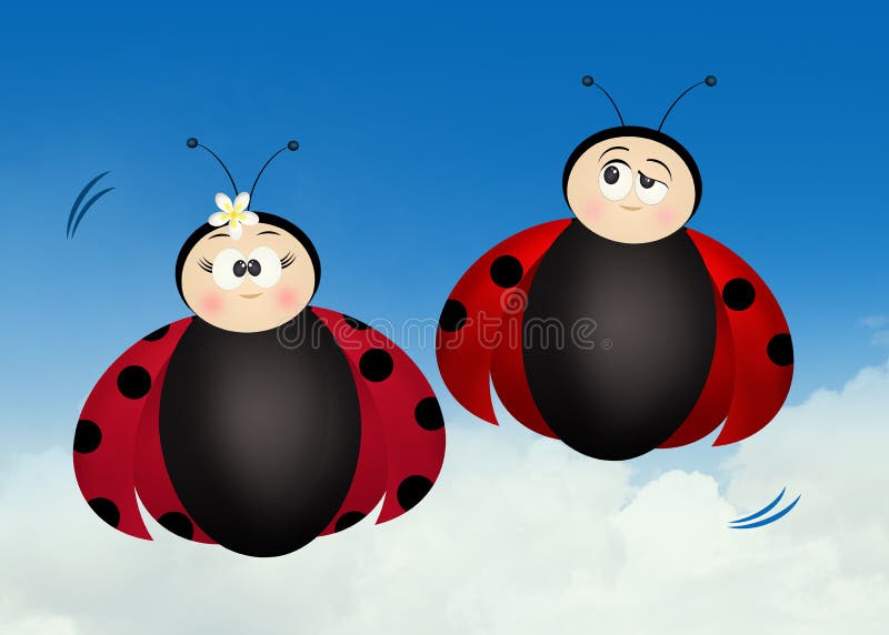Two Ladybugs in Love Holding Flower Together Stock Vector ...