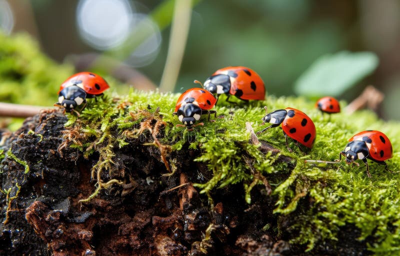 Ladybugs in a Lush Ecosystem Stock Illustration - Illustration of ...