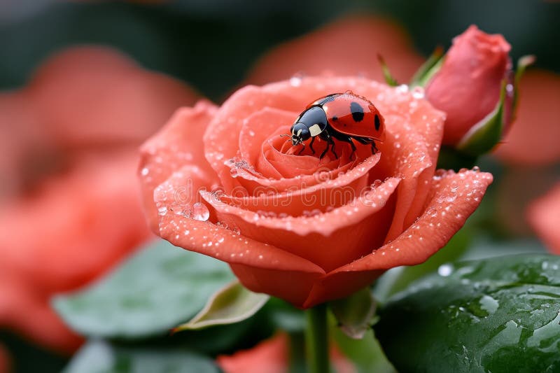 Ladybugs, Resting on Roses, Adding Charm Highlight the Delicate Beauty ...