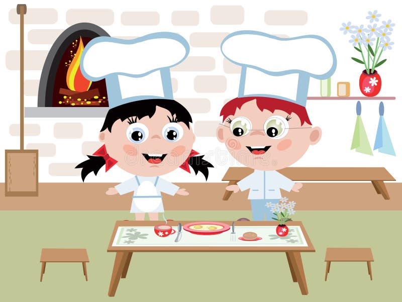 Barn lagar mat vektor illustrationer. Illustration av gulligt - 17542699