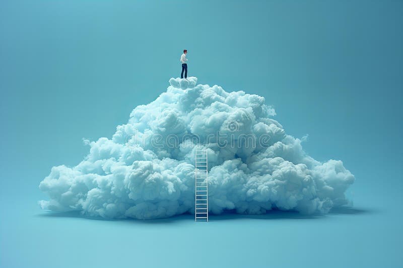 Laghetti Ladder To Cloud on Blue Background, Minimal Concept of Success and Progress with White ...
