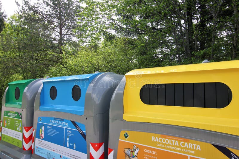 Laghi Vicenza, Italy. May 26, 2019. Selective Waste Collection Bins ...