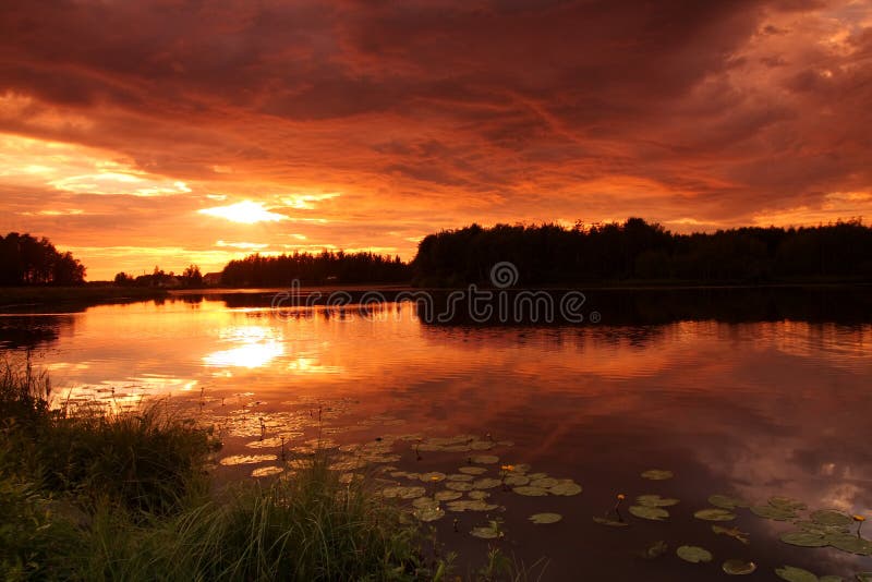 Lago al tramonto fotografia stock. Immagine di foresta - 5873974