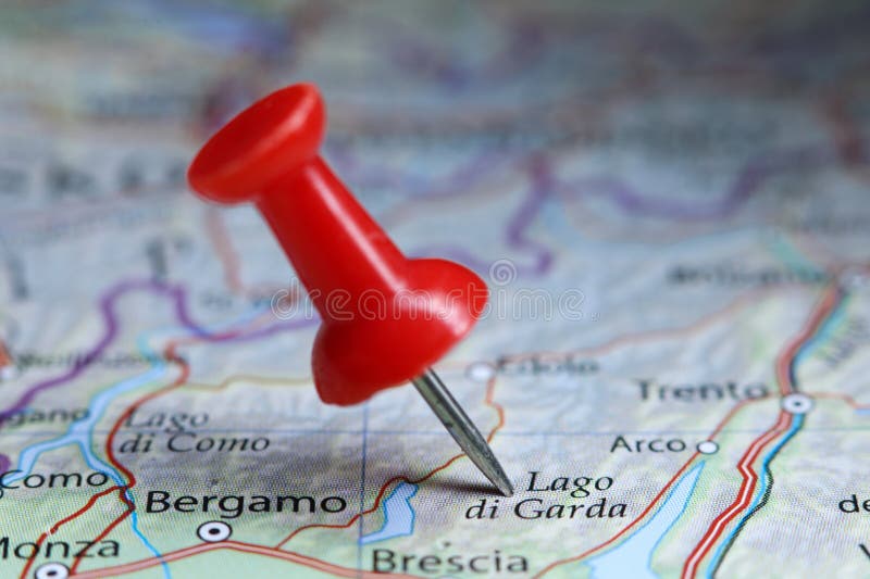 Lago Di Garda, Italy Pin on Map Stock Photo - Image of district ...