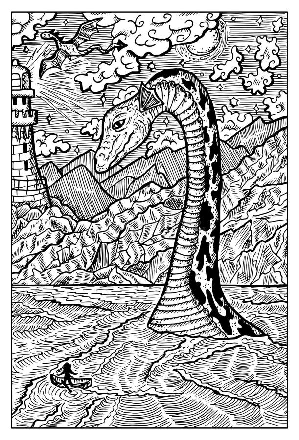 Lago Ness Lake Monster Nessie Ilustración del Vector - Ilustración de ...