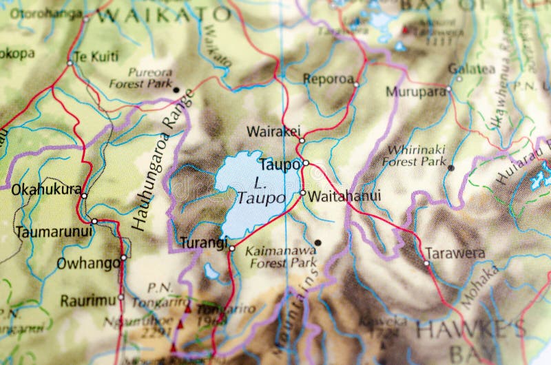 Lago Taupo en mapa imagen de archivo. Imagen de tiro - 114065277