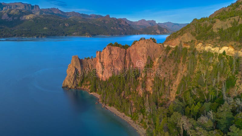Aerial View Over the Coast of Lake Traful, Neuquen, Patagonia Argentina ...