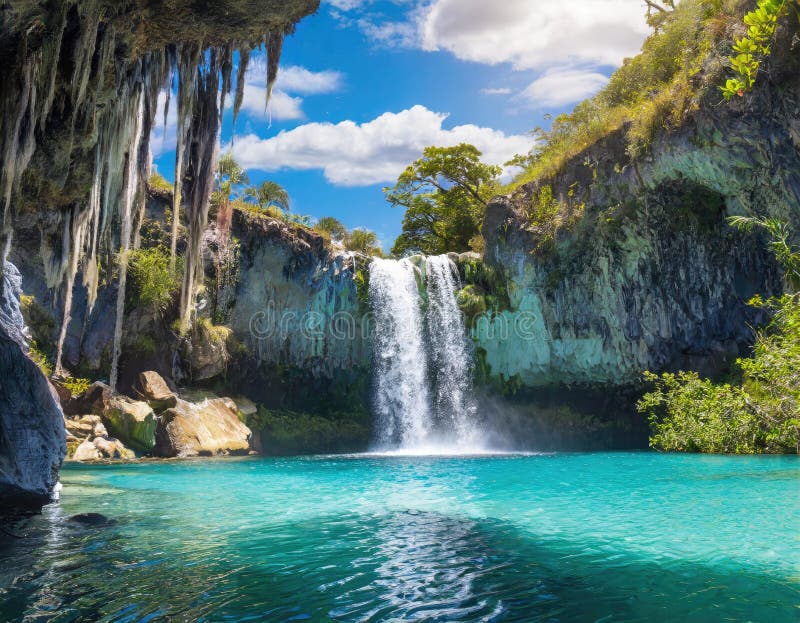 Cascading Waterfalls Drop into Crystal-clear Waters. Generated with AI ...