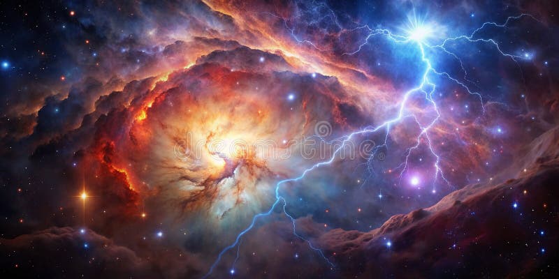 Lagoon Nebula Space Galaxy Lightning and Space Dusts AI-Created Content ...