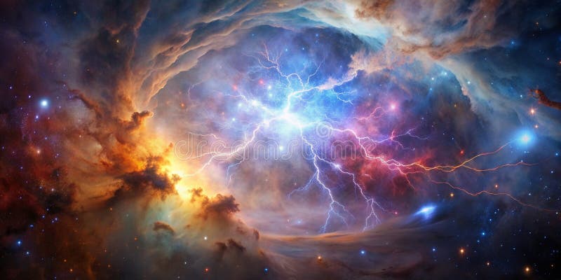 Lagoon Nebula Space Galaxy Lightning and Space Dusts AI-Created Content ...