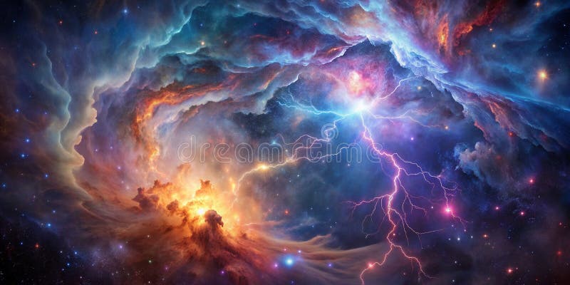 Lagoon Nebula Space Galaxy Lightning and Space Dusts AI-Created Content ...