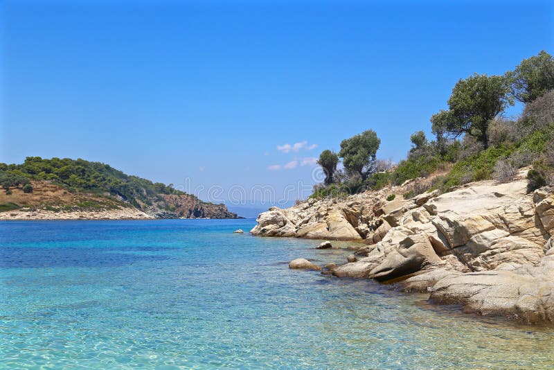 Lagoon Sithonia peninsula stock image. Image of clouds - 66986137