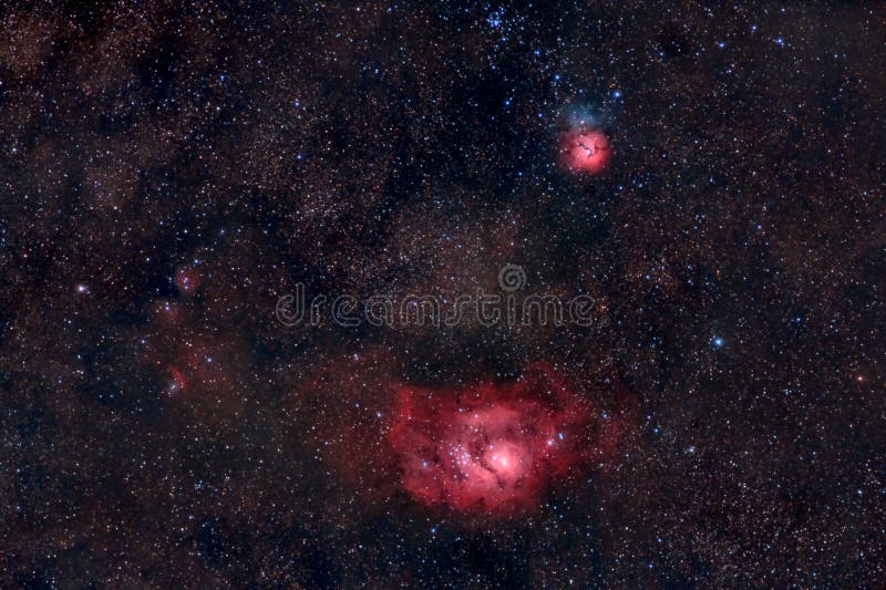 The Lagoon and Trifid Nebula in Sagittarius Stock Photo - Image of star ...