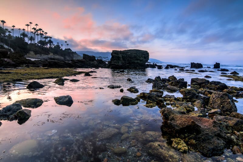 Laguna Beach Tide Pool at Dawn Stock Photo - Image of clouds, palmtrees ...