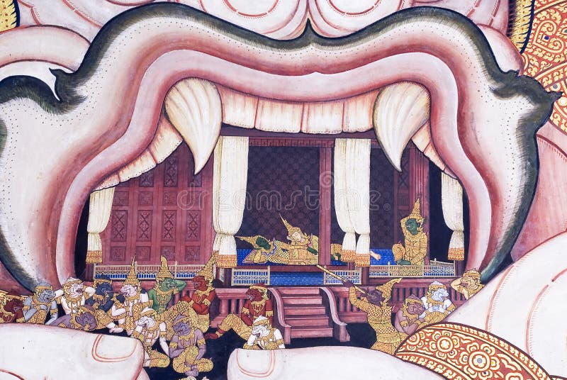 Lai Thai Art Painting On Wall In Temple Stock Image - Image of culture ...