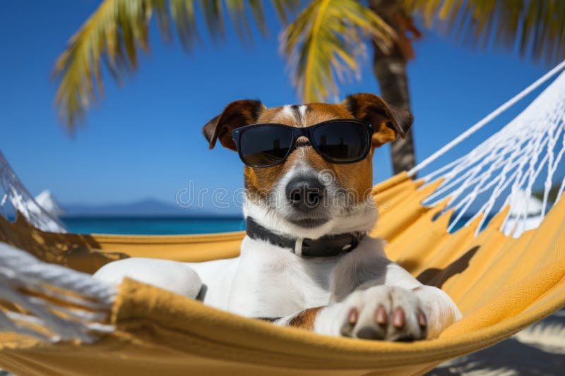 Laid-Back Jack Russell: Unwinding on Vacation on the Beach. Generative ...