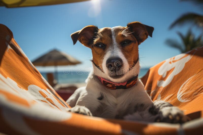 Laid-Back Jack Russell: Unwinding on Vacation on the Beach. Generative ...