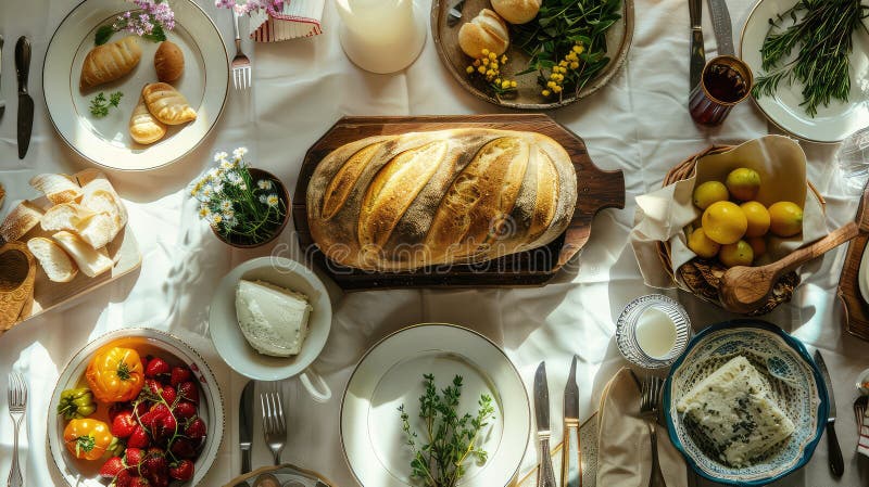 A Laid Table with Bread As the Protagonist, Set Up for Breakfast or ...