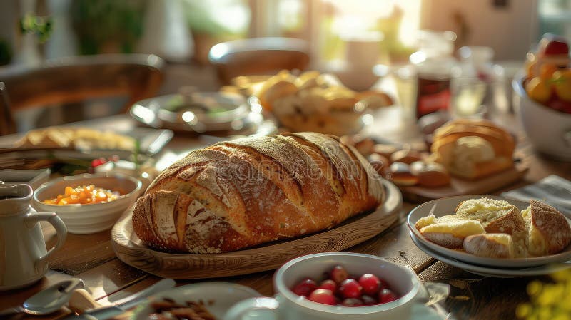 A Laid Table with Bread As the Protagonist, Set Up for Breakfast or ...