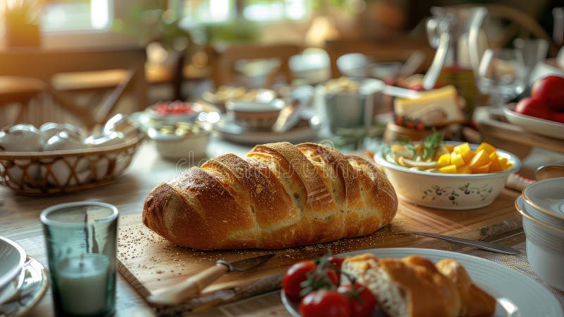 A Laid Table with Bread As the Protagonist, Set Up for Breakfast or ...