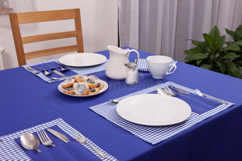 Laid table stock image. Image of fork, food, blue, pillow - 39879193