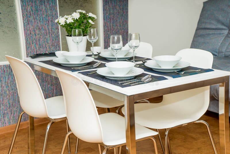 The Laid Table in Hotel Kitchen Stock Photo - Image of decor, kitchen ...