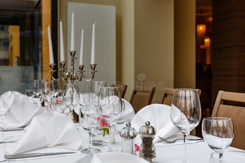 Laid Tables Reserved for Diners Stock Photo - Image of cafeteria, style ...