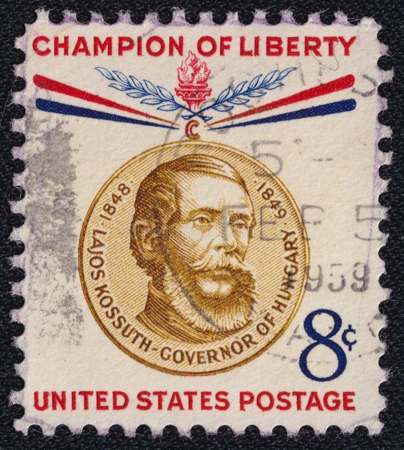 Lajos Kossuth on a 1958 USA Vintage Postage Stamp Editorial Image ...