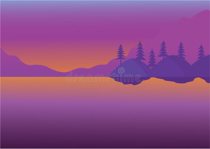 Natural Lake Scenery Banners with a Small Boat Stock Vector ...