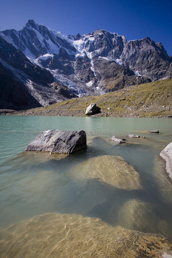 Lake on the Alps in Front of Monte Rosa Glacier Stock Photo - Image of ...