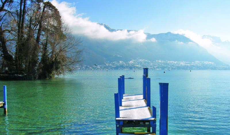Lake of annecy in winter stock image. Image of water - 13485035