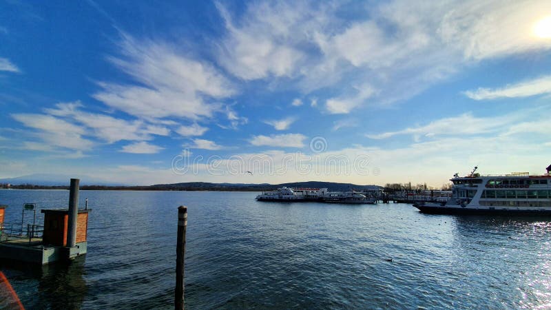 Lake in Arona No, Italy stock image. Image of dusk, evening - 214332885