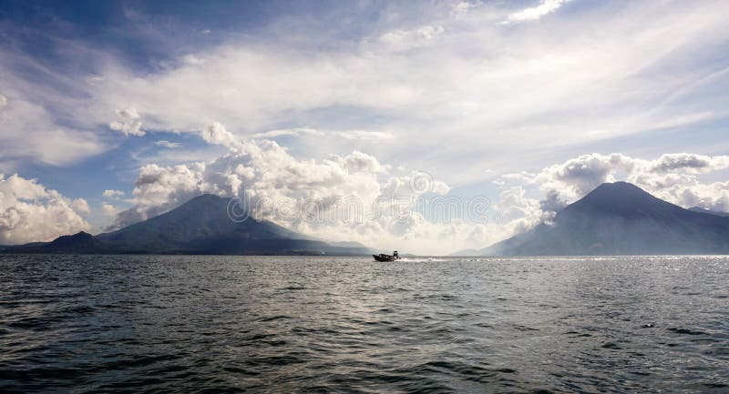 Lake Atitlan with Volcano in Guatemala. Stock Photo - Image of panorama ...
