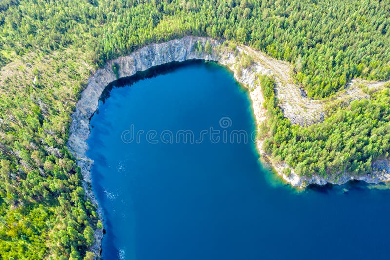 Lake with Azure Water in Forest. Flooded Quarry Stock Photo - Image of ...