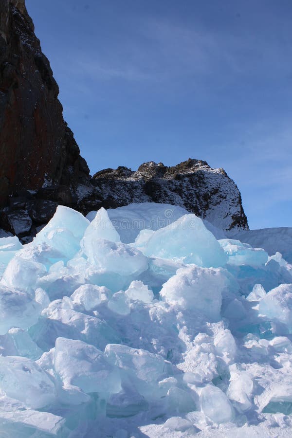 Lake Baikal in Winter, Ice Formations, Icicles, Snow Landscape Stock ...