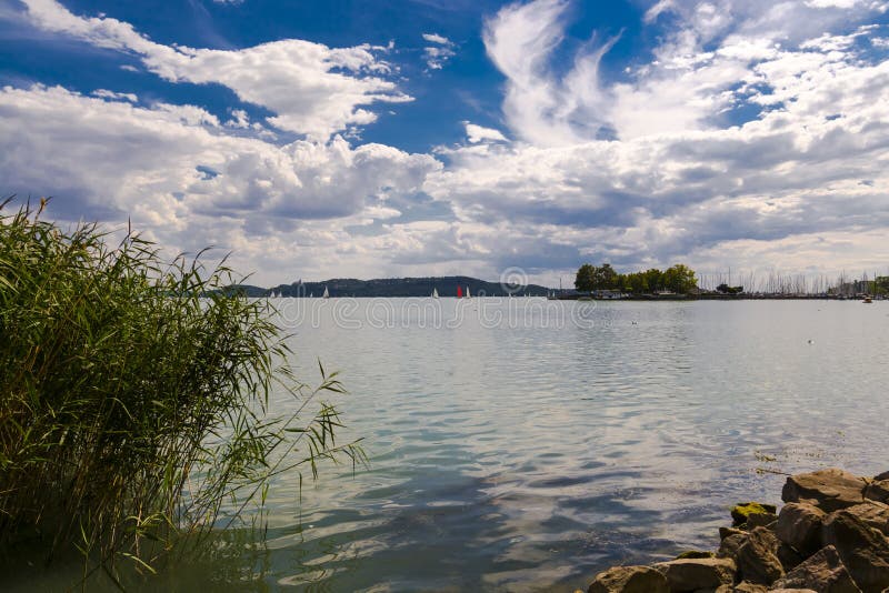 The Lake Balaton in Balatonfured and View of Tihany Stock Photo - Image ...